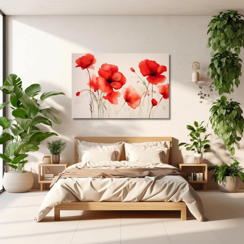 Feng Shui Watercolor Red Poppies Canvas Art Print Modern Floral Wall ...