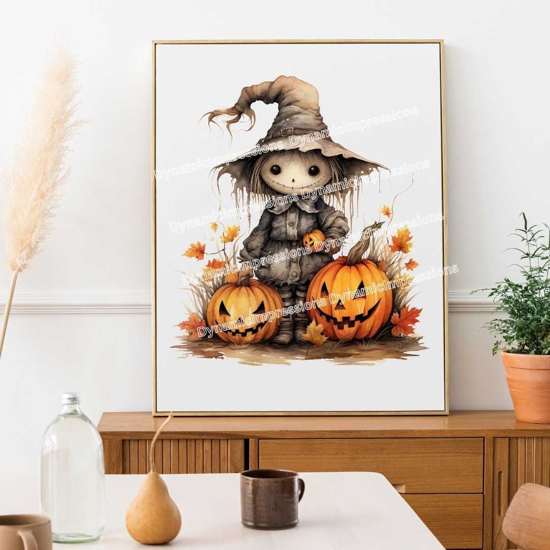 Cute Scarecrow Fall Halloween Clipart Pumpkin Autumn Harvest Graphics ...