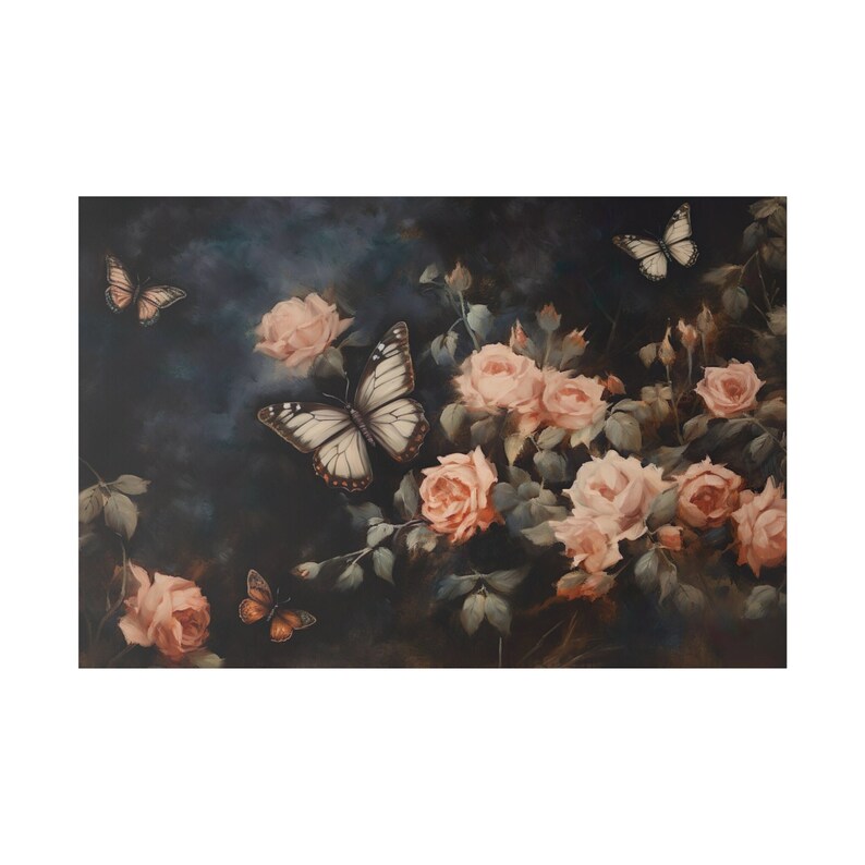 Vintage Cottagecore Roses & Butterflies Canvas Wrap Floral - Etsy