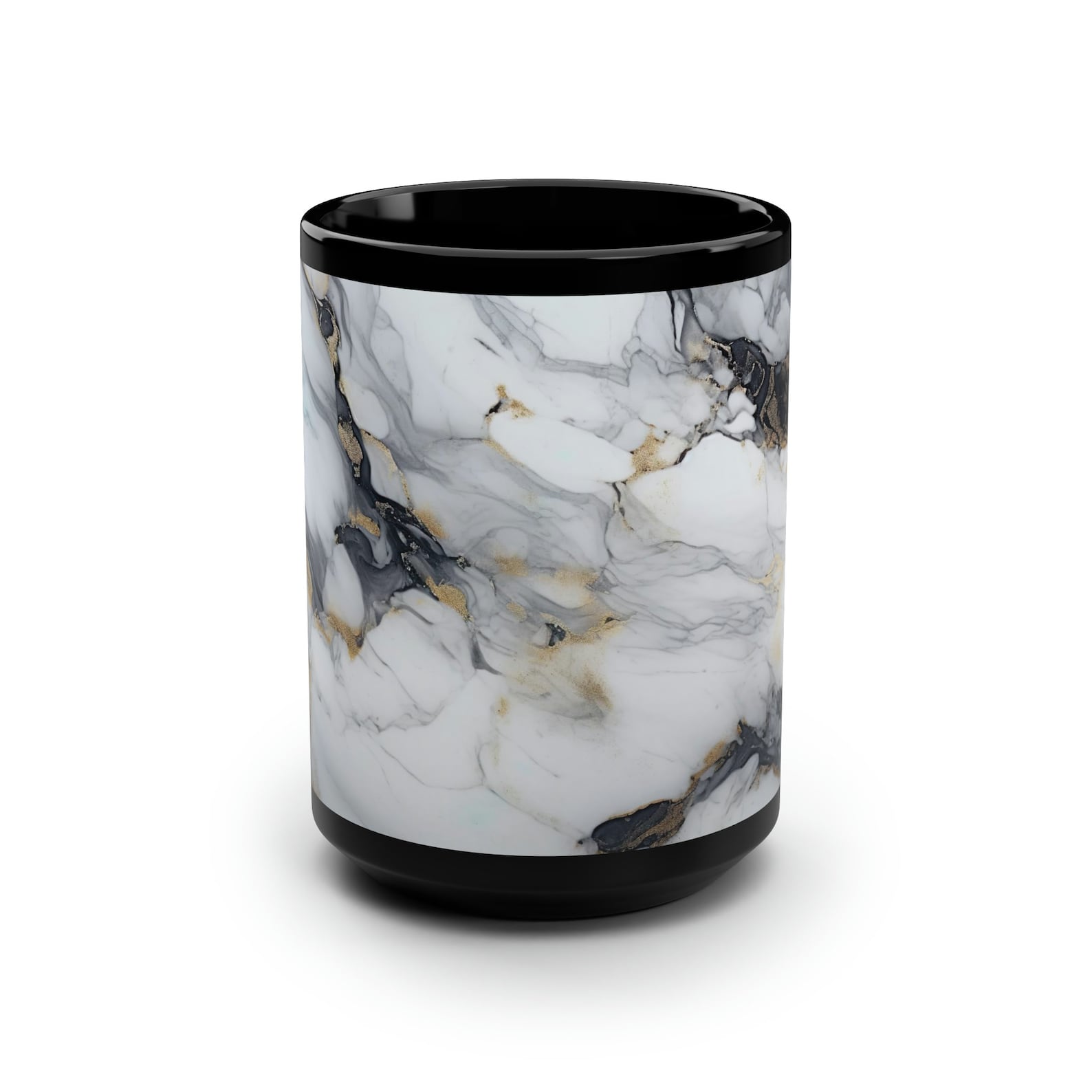 Marble Coffee Mug - 15 Oz Black Ceramic With Easy-grip Handle - Modern ...