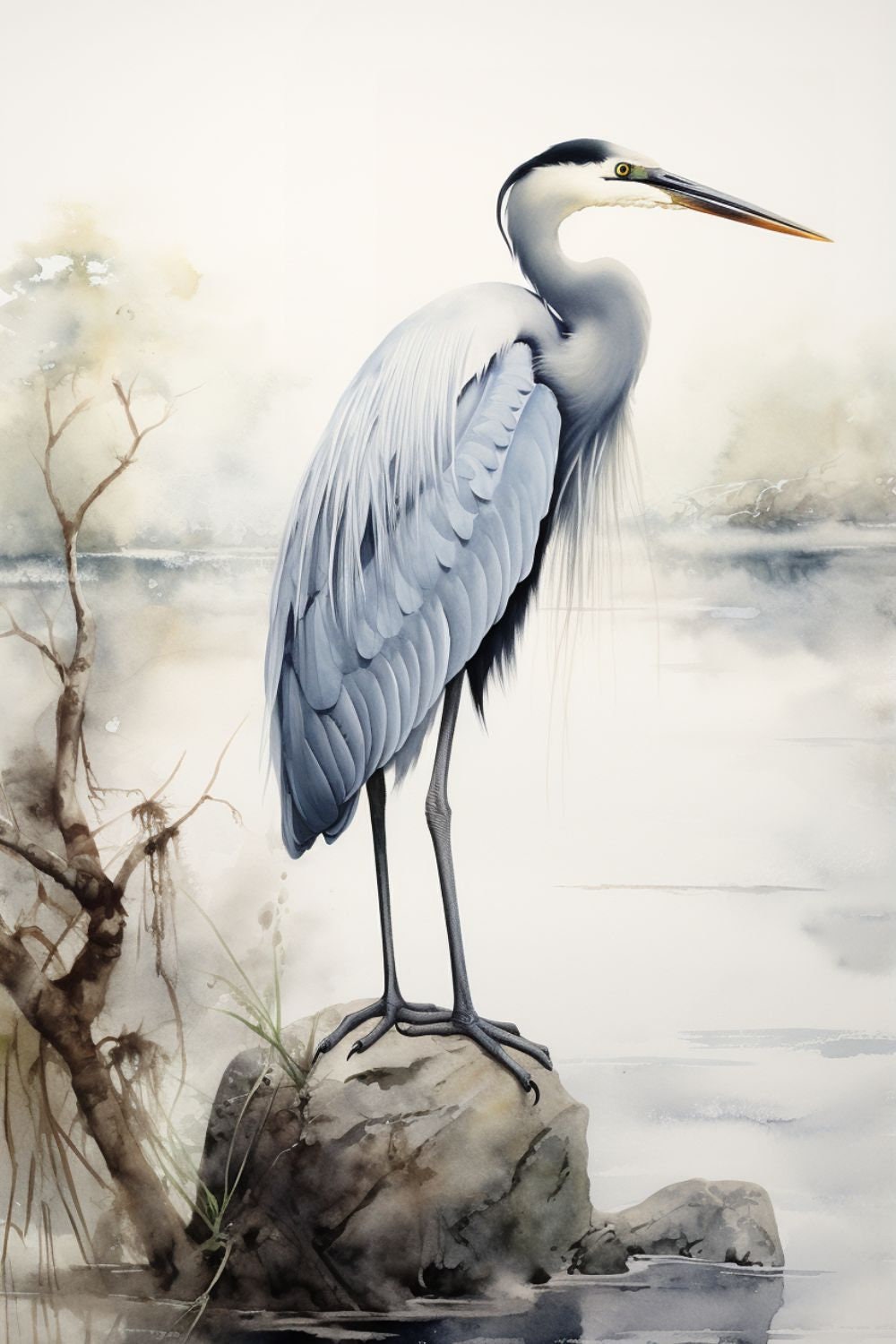 Great Blue Heron Painting Animal Wall Art Wildlife Art Bird Art for ...