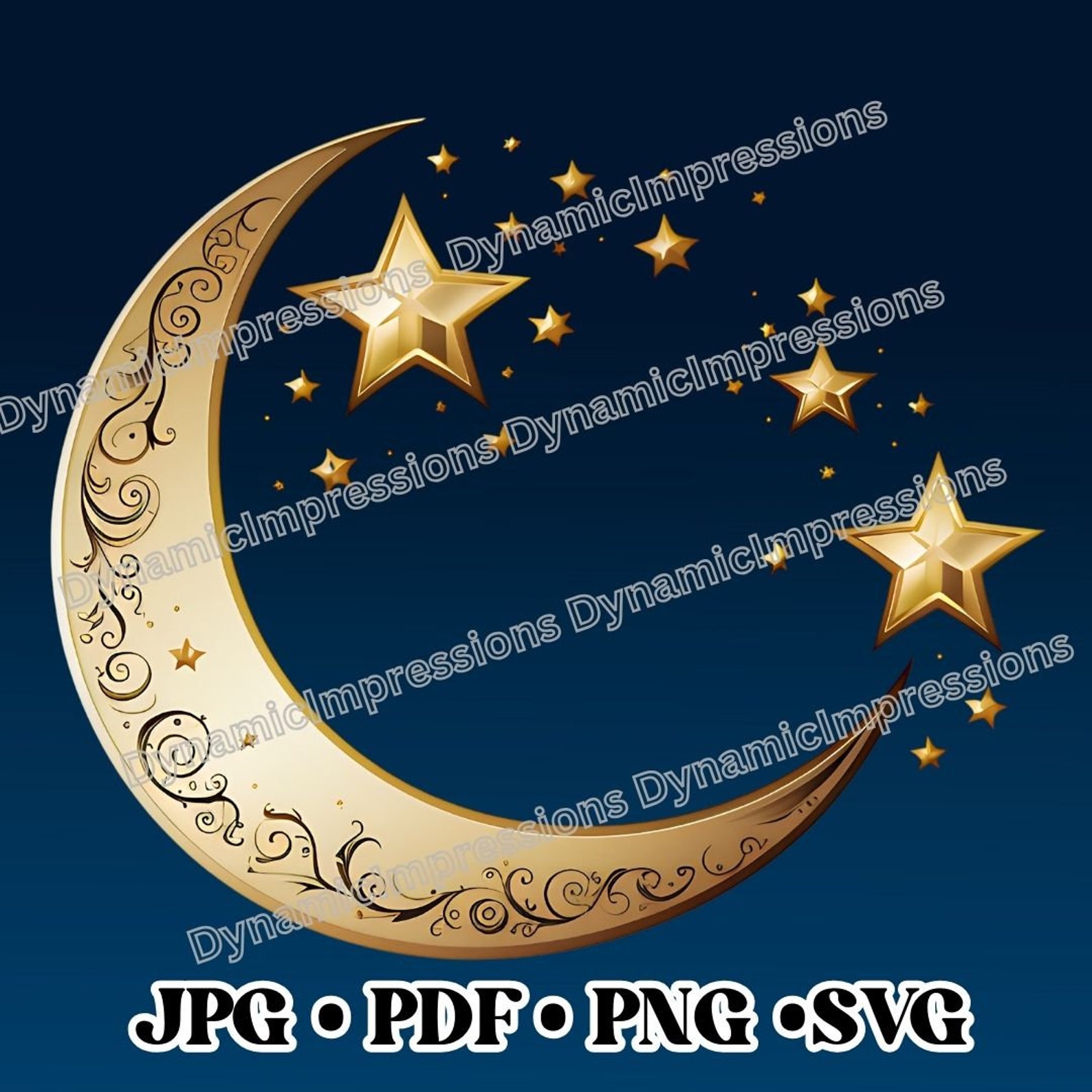 Celestial Clip Art Cosmic Night Sky Graphics Golden Crescent Moon and ...