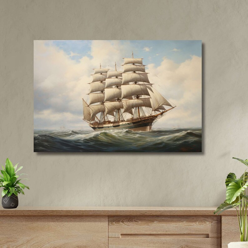 Vintage Ship Art 19th Century Print Sailing Ship Canvas Wrap Print Etsy
