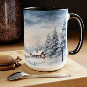 Enchanting Snowy Winter Cabin Magic Mug - Festive Forest Holiday Cup ...