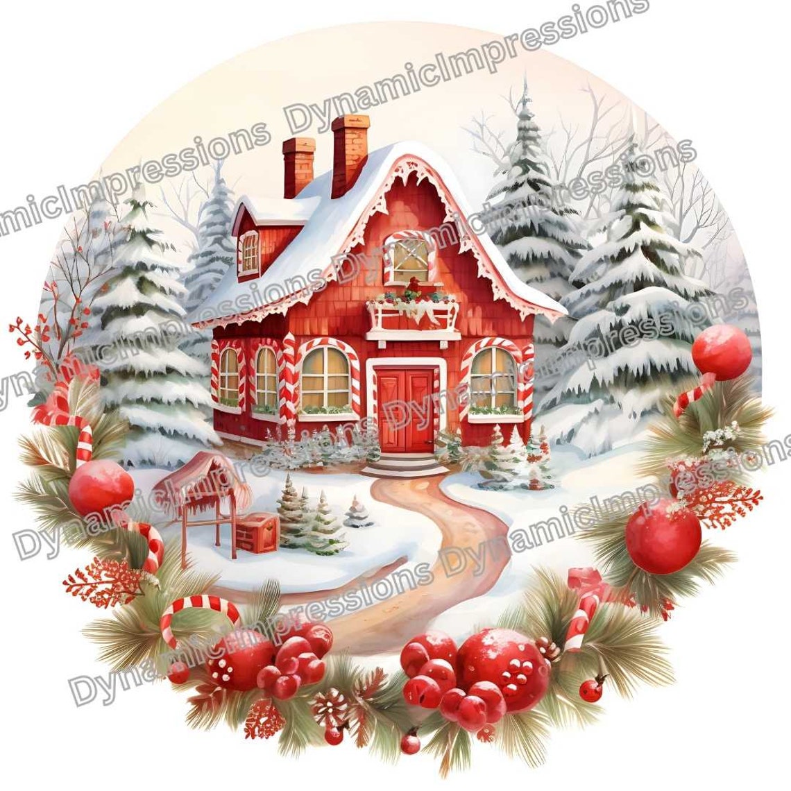 Winter Holiday Merry Christmas Holiday Cottage Scene | Instant Download ...