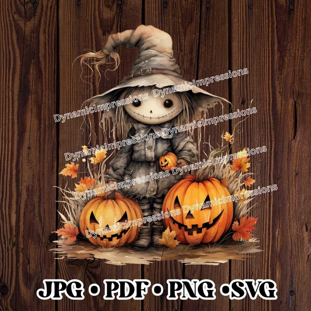 Cute Scarecrow Fall Halloween Clipart Pumpkin Autumn Harvest - Etsy