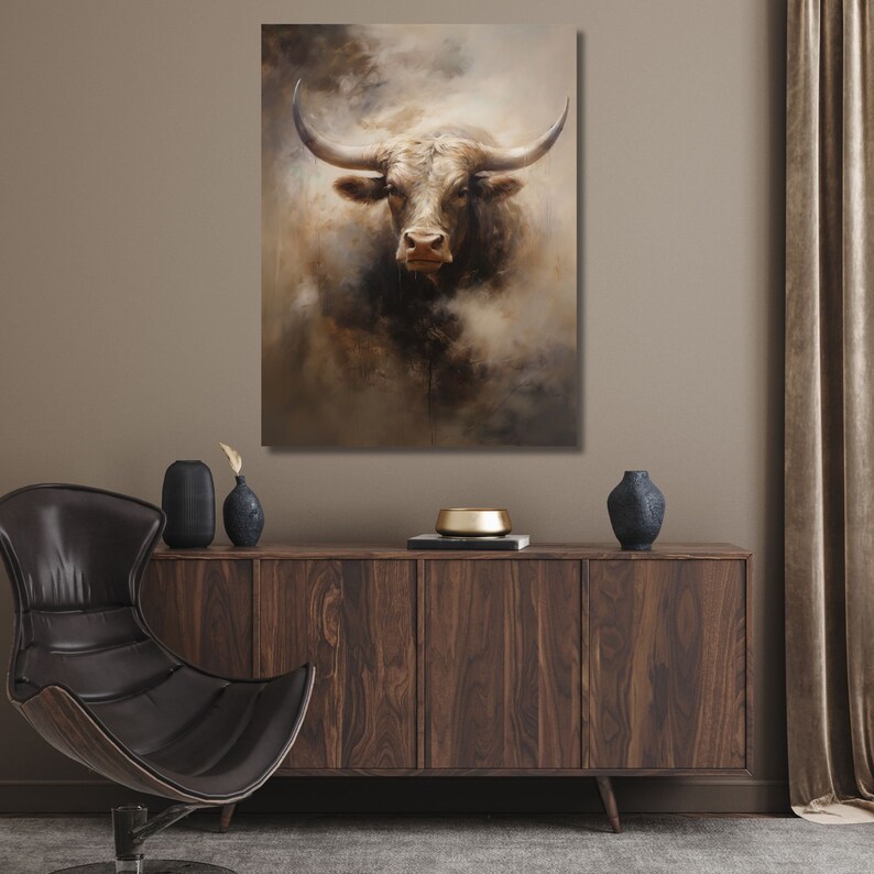 Celestial Bull Charge Bull Oil Painting Abstract Bull Painting Charging ...