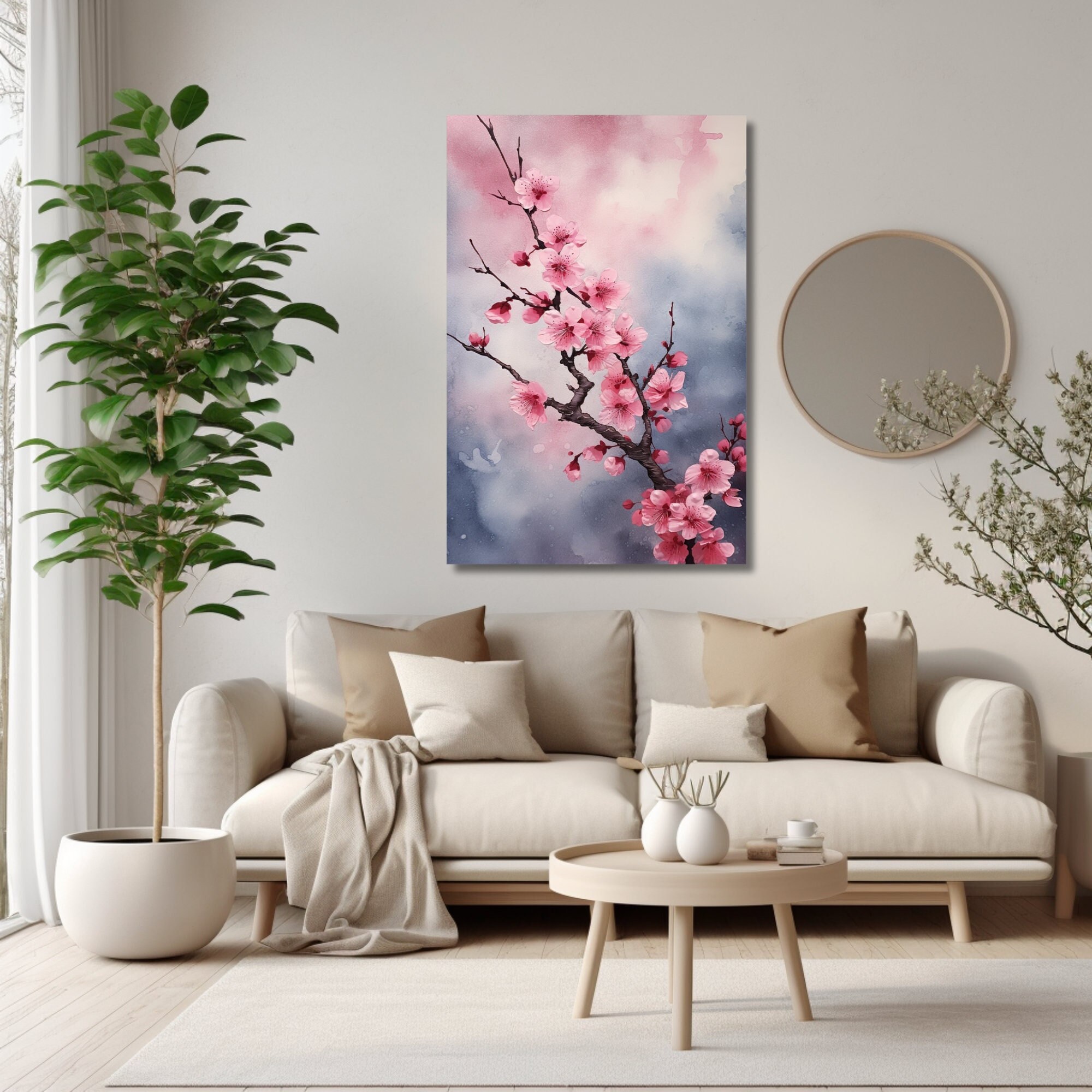 Watercolor Painting Sakura Japanese Cherry Blossom, Floral Art, Spring ...