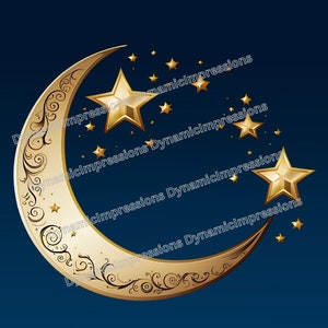 Celestial Clip Art - Cosmic Night Sky Graphics - Golden Crescent Moon ...