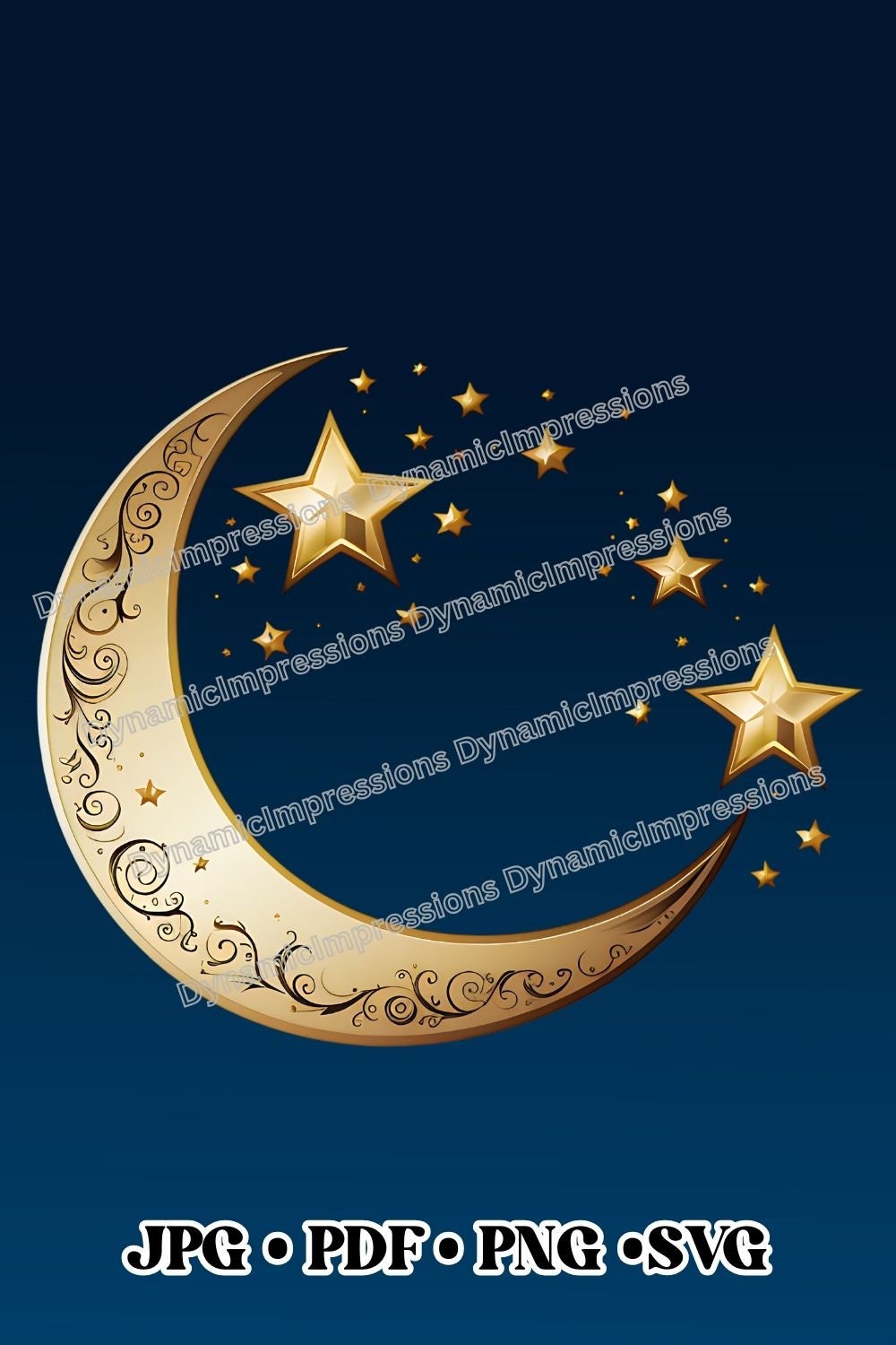 Celestial Clip Art Cosmic Night Sky Graphics Golden Crescent Moon and ...