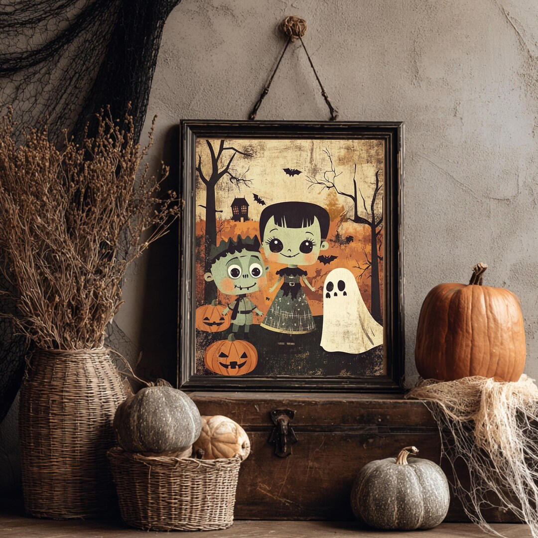 Vintage Halloween, 1950s Inspired Pumpkin, Ghost, Frankenstein Trick-or ...
