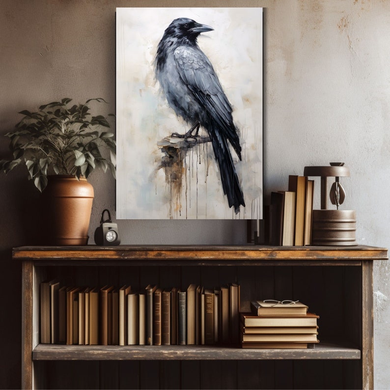 Enchanted Raven's Gaze - Bird Lovers' Decor - Abstract Oil Painting ...