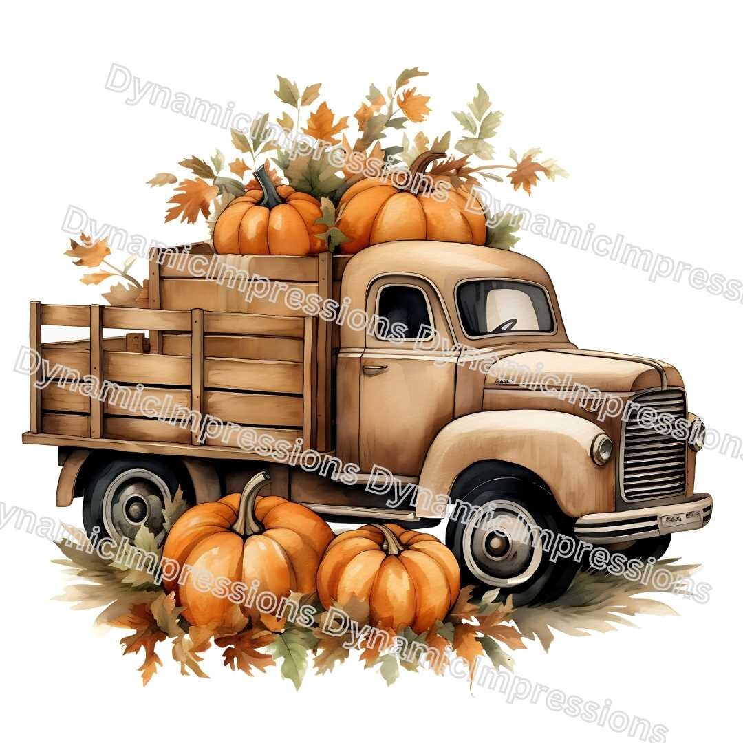 Autumn Leaves Fall Thanksgiving Clip Art Pumpkin Harvest Vintage Truck ...
