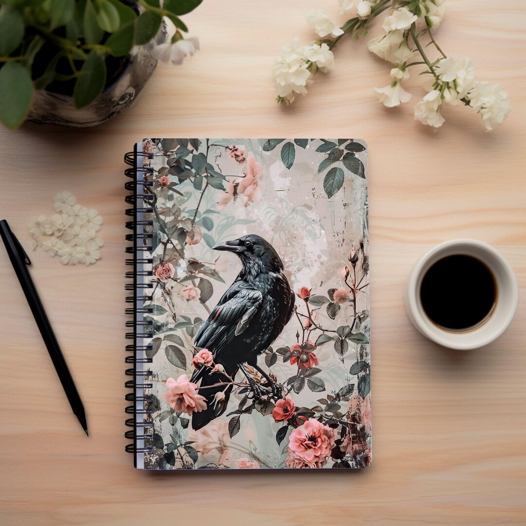 Enchanted Raven and Roses Notebook - Floral Notebook Spiral - 118 Page ...