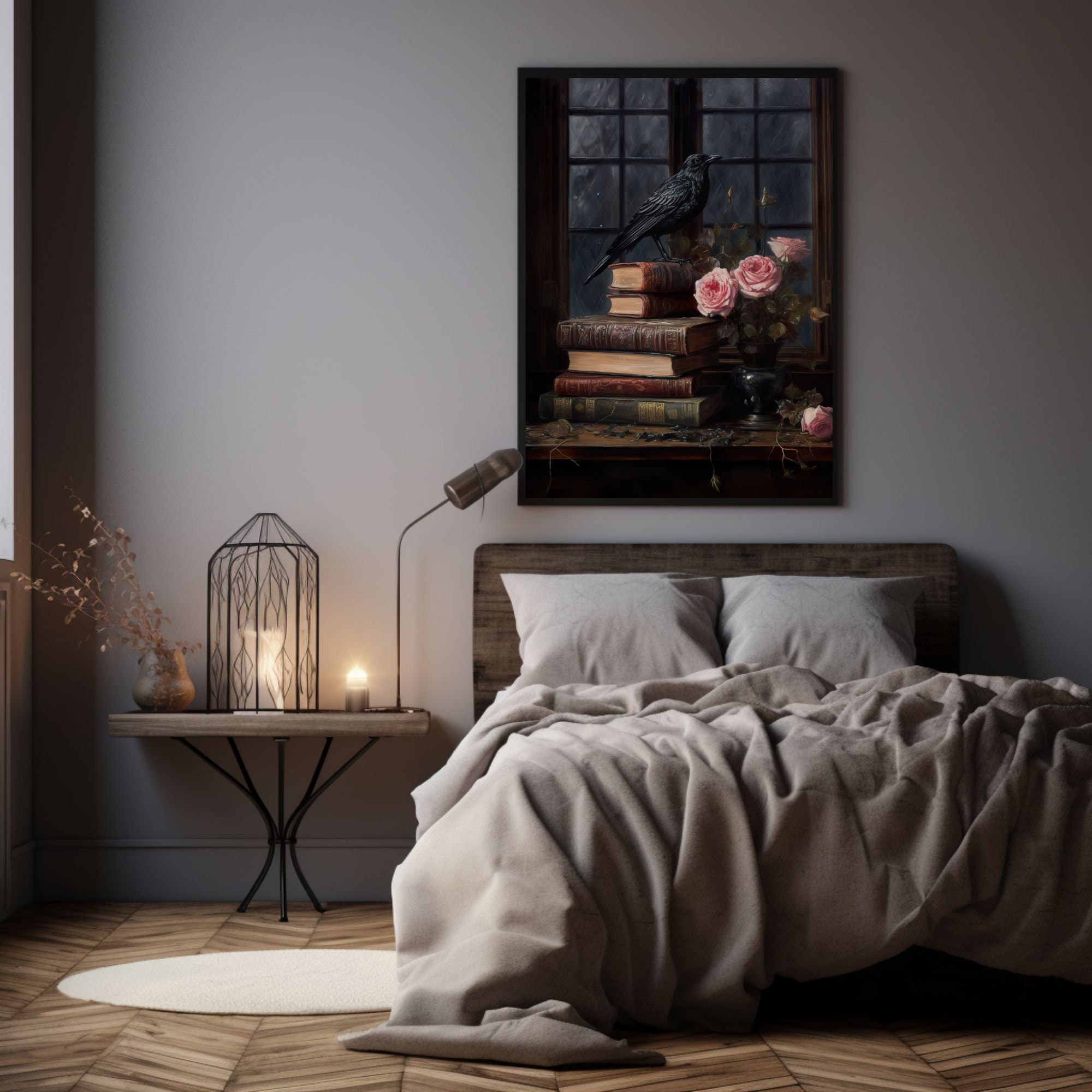 Vintage Raven and Roses Artwork Victorian Style Decor Dark Academia ...