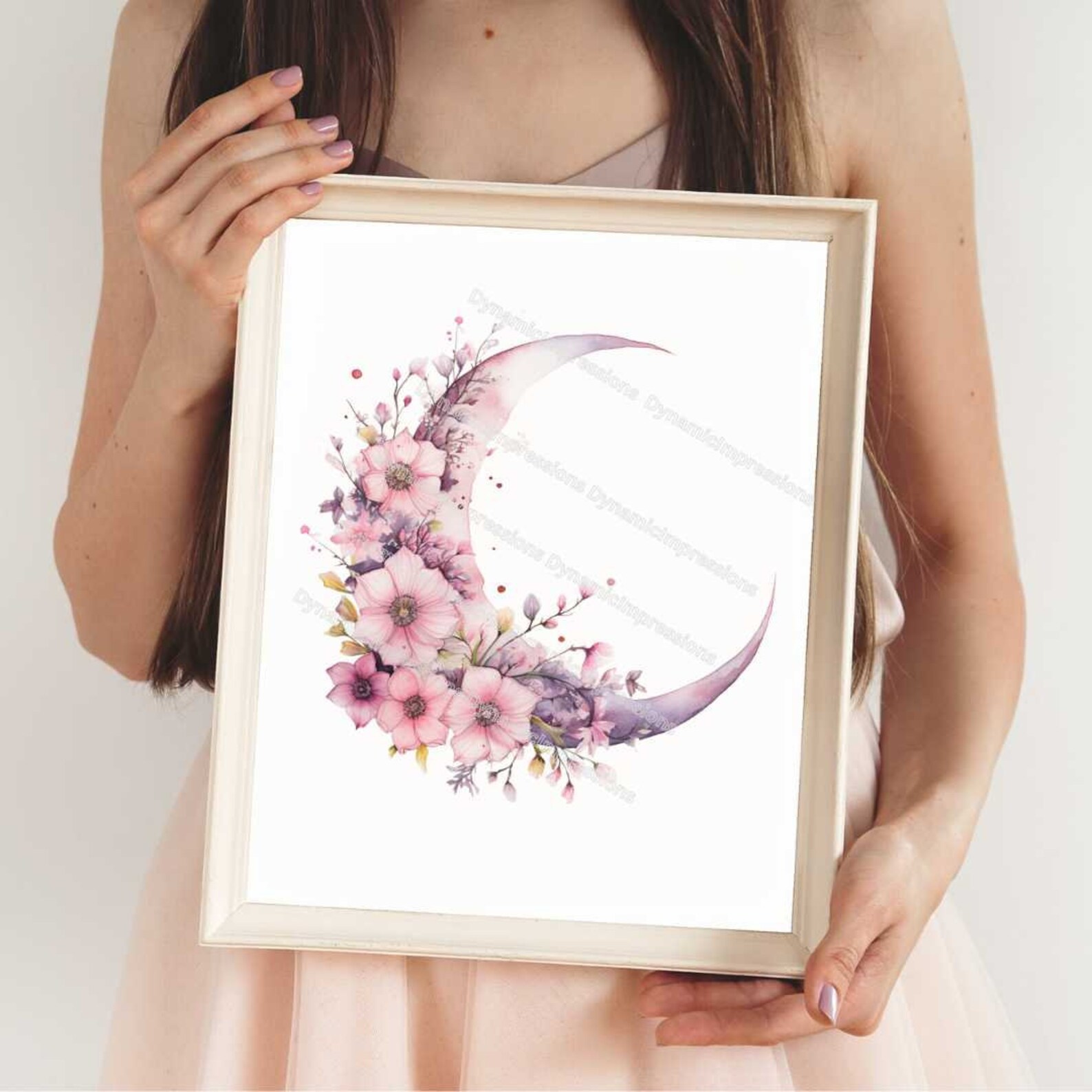 Pink Floral Crescent Moon Clip Art Celestial Lunar Design Instant ...