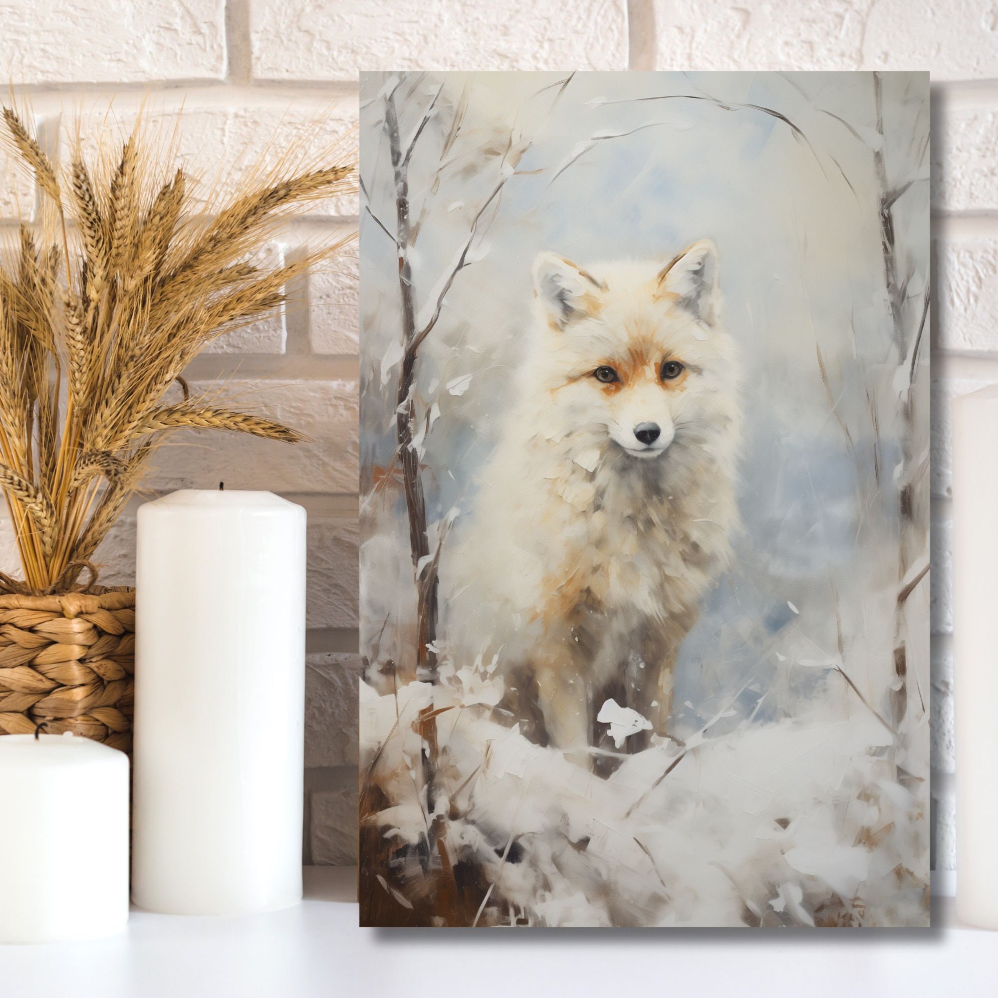 Arctic Fox Oil Painting Wildlife Art Decor Canvas Gallery Wrap Print - Etsy
