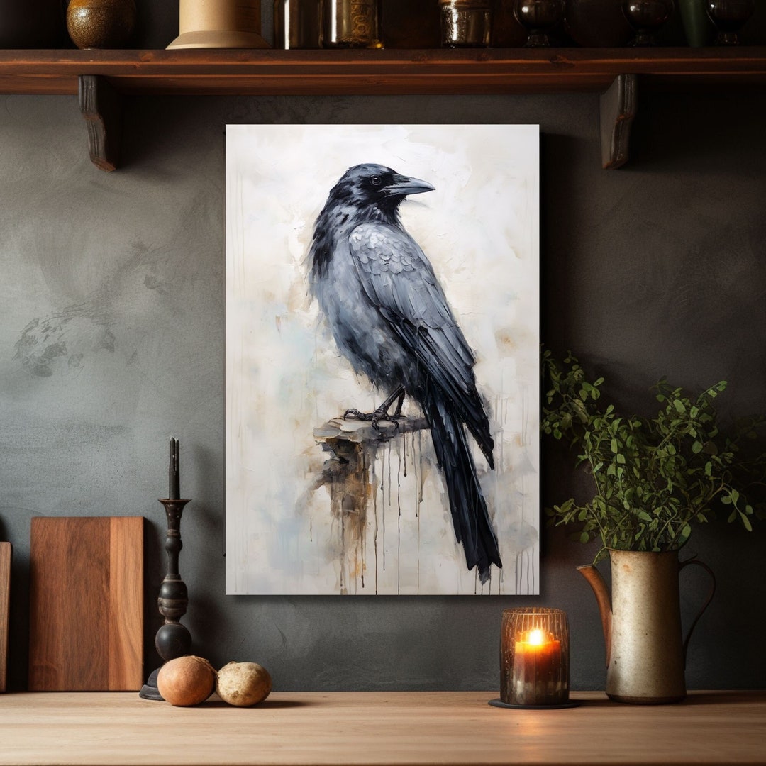 Enchanted Raven's Gaze - Bird Lovers' Decor - Abstract Oil Painting ...