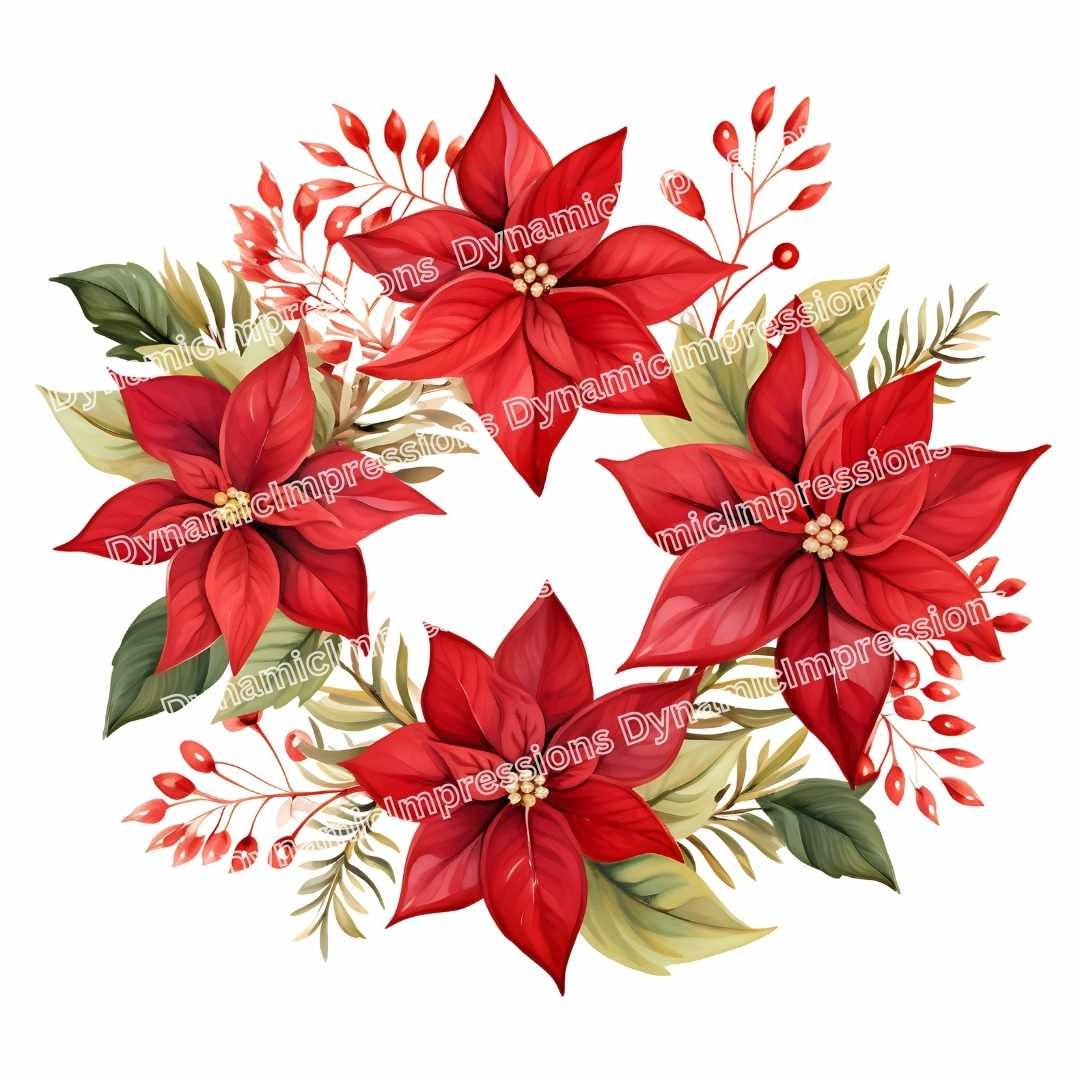 Whimsical Poinsettias Wreath | Poinsettia PNG | Christmas Poinsettias ...