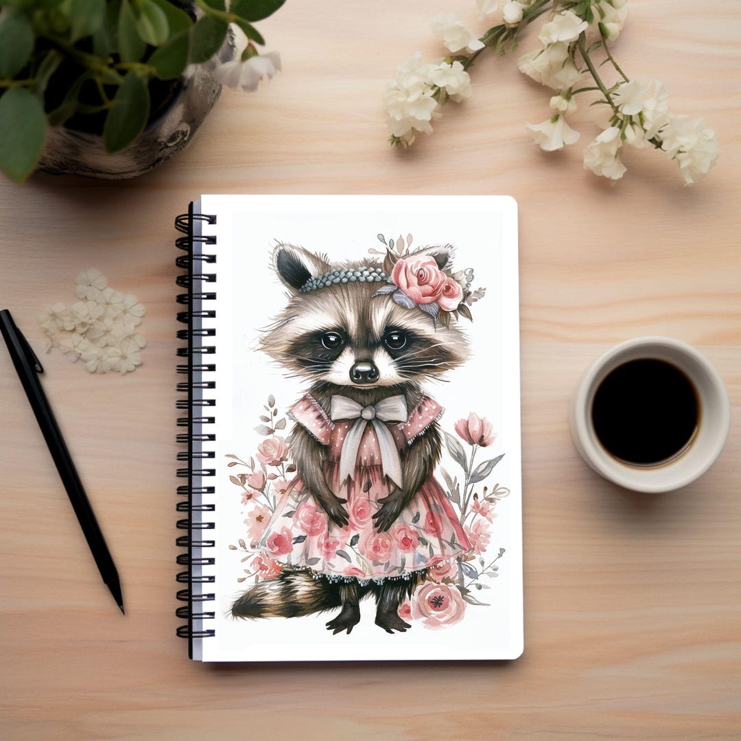 Charming Watercolor Raccoon Spiral Notebook - 6x8, 118 Ruled Pages ...