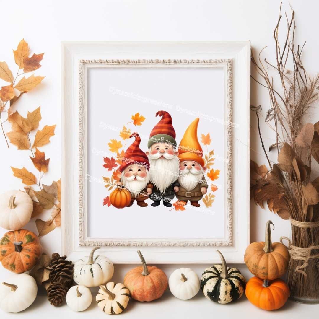 Whimsical Autumn Fall Thanksgiving Gnomes and Pumpkins Clipart DIY SVG ...