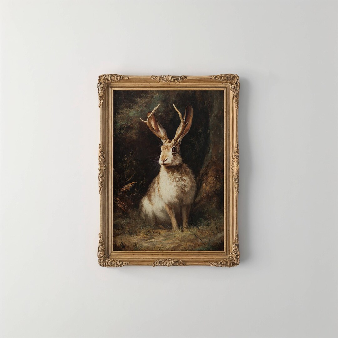 Antique Jackalope Cottagecore Vintage Poster Print - Matte Vertical ...