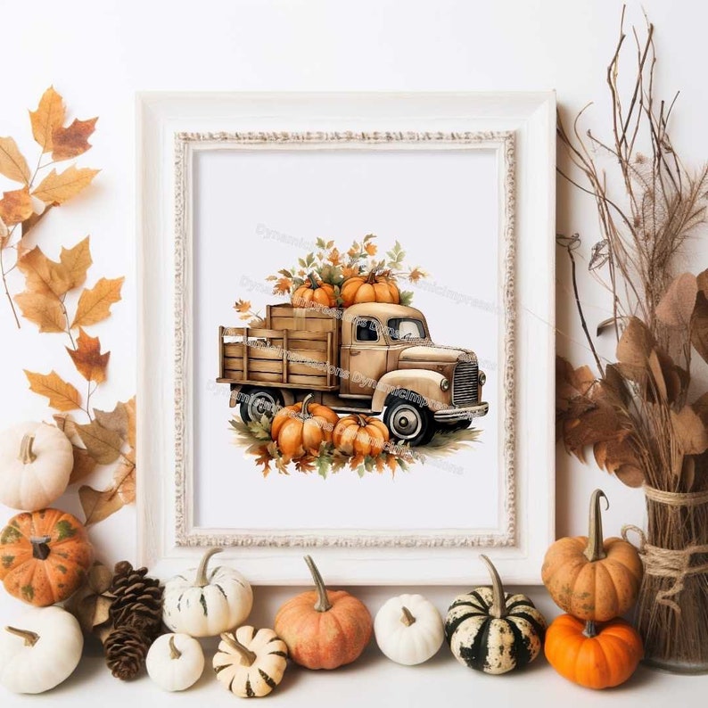 Autumn Leaves Fall Thanksgiving Clip Art Pumpkin Harvest Vintage Truck ...