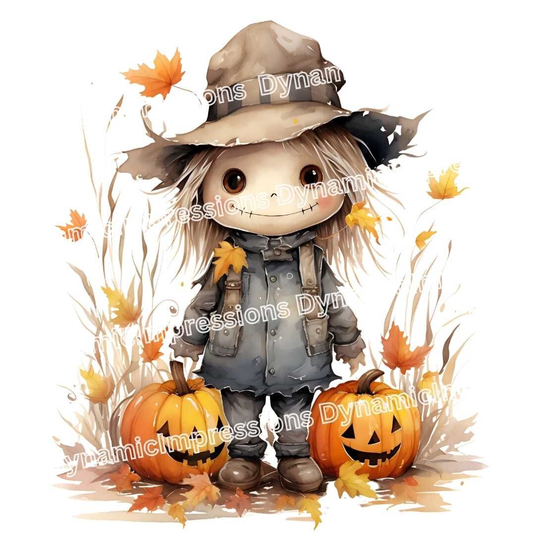 Cute Fall Scarecrow Clipart Pumpkin Autumn Harvest Graphics - Etsy