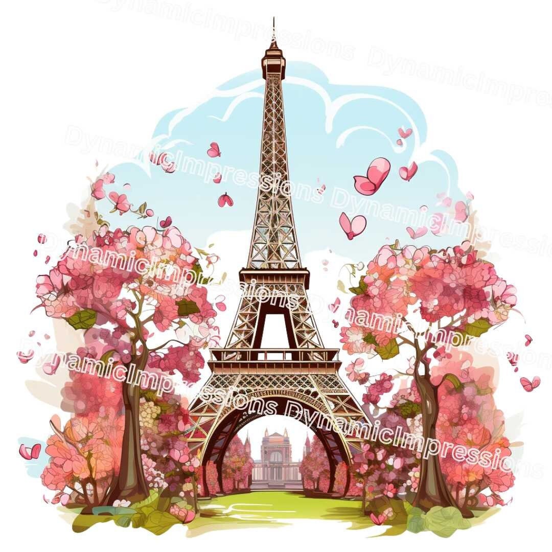Paris Eiffel Tower SVG File in Spring Pink Floral Clip Art Instant ...