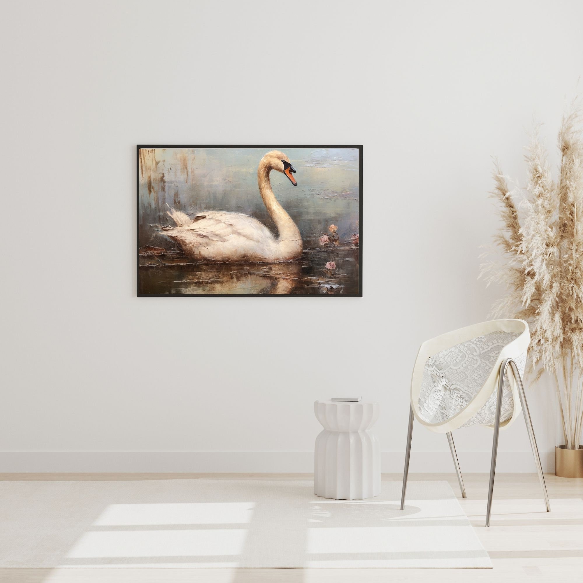 Vintage Victorian Swan Oil Style Painting | Swan Art | Unframed Premium ...