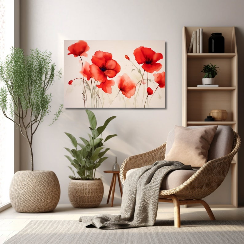 Feng Shui Watercolor Red Poppies Canvas Art Print Modern Floral Wall ...
