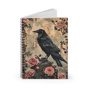 Raven and Roses Dark Cottagecore Notebook - Floral Notebook Spiral ...