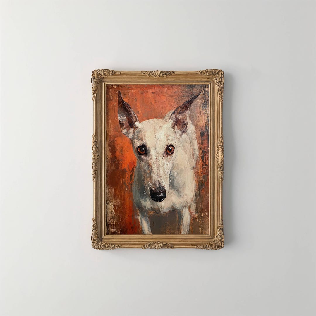 Whippet Pet Portrait Matte Vertical Poster, Antique Style Oil Painting ...