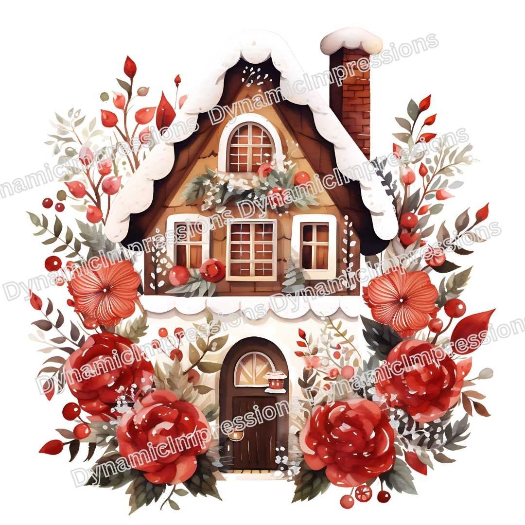 Floral Winter Holiday Merry Christmas Cottage Instant Download Jpg Svg ...