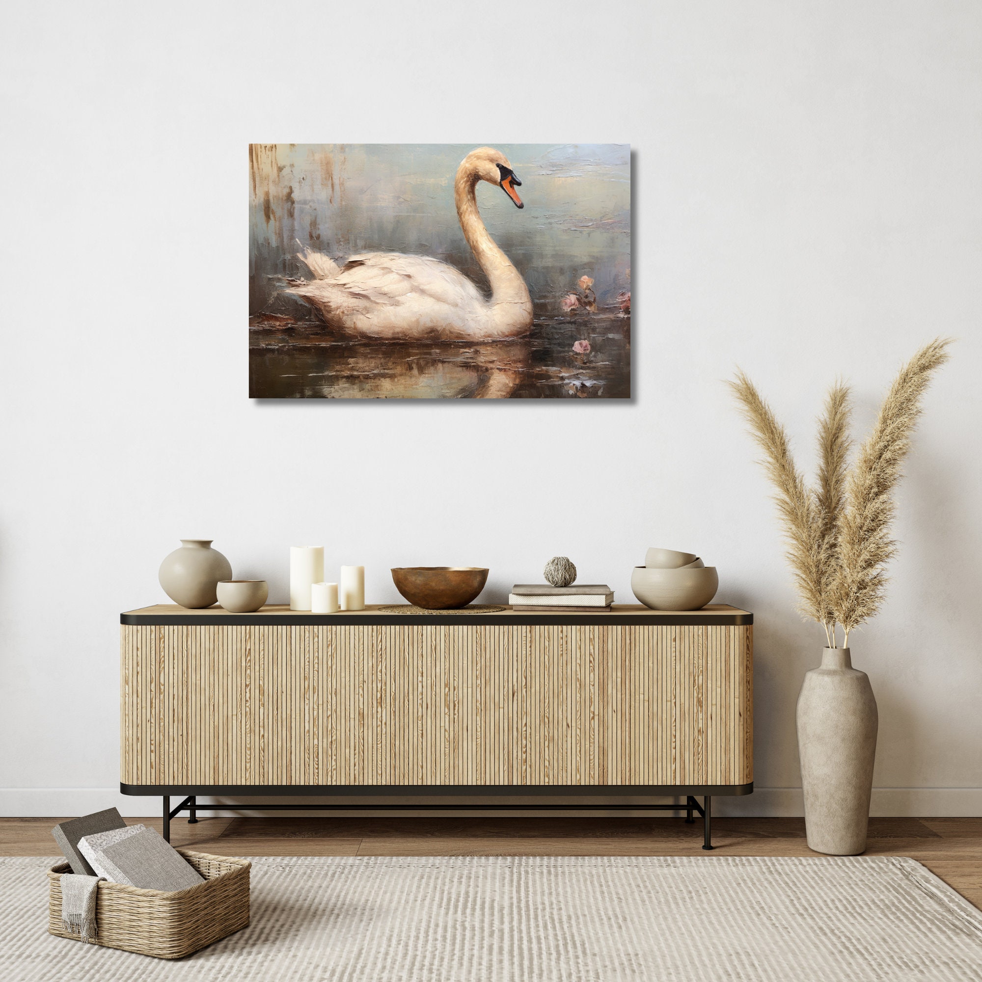 Vintage Victorian Swan Oil Style Painting Wrapped Canvas Gallery Print ...