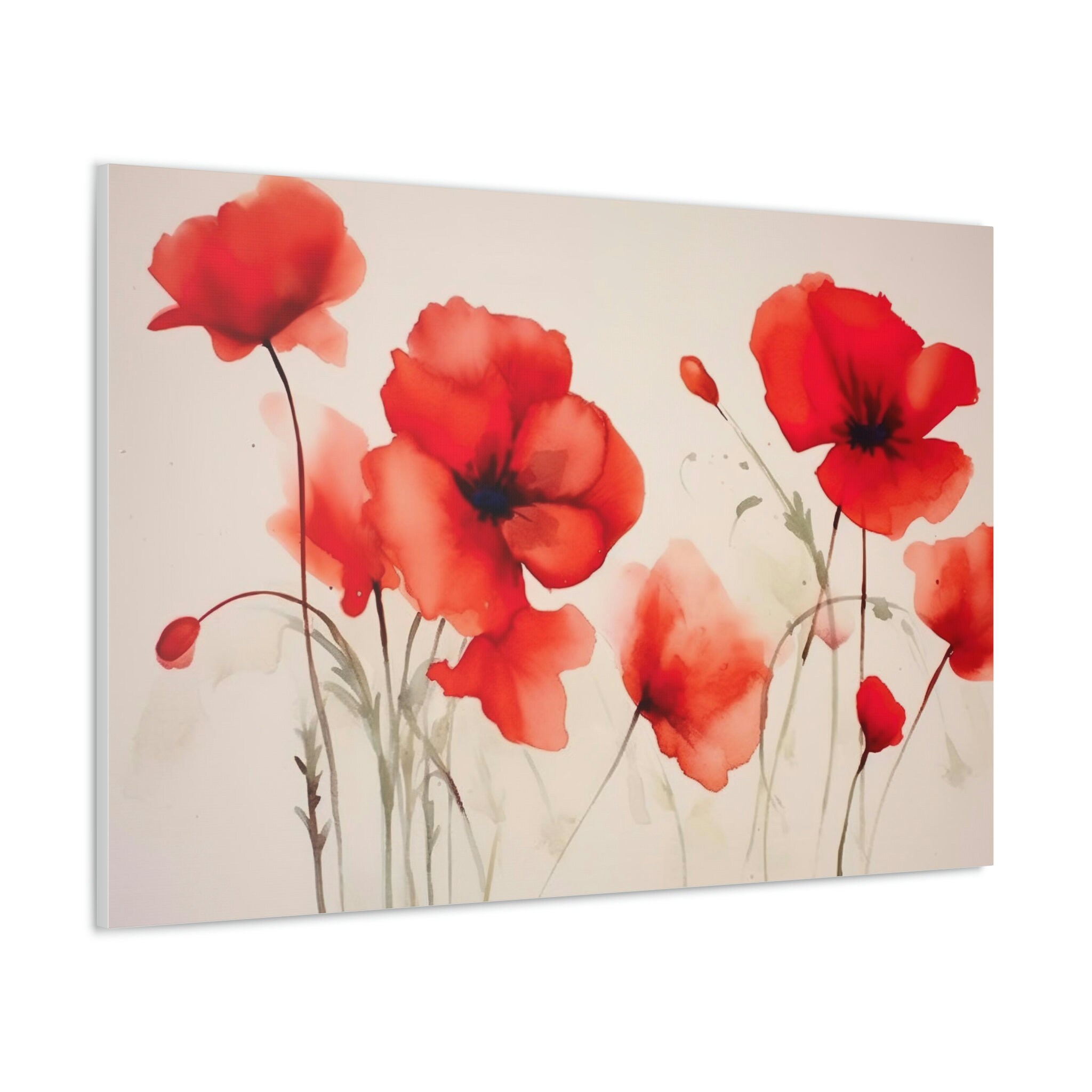 Feng Shui Watercolor Red Poppies Canvas Art Print Modern - Etsy