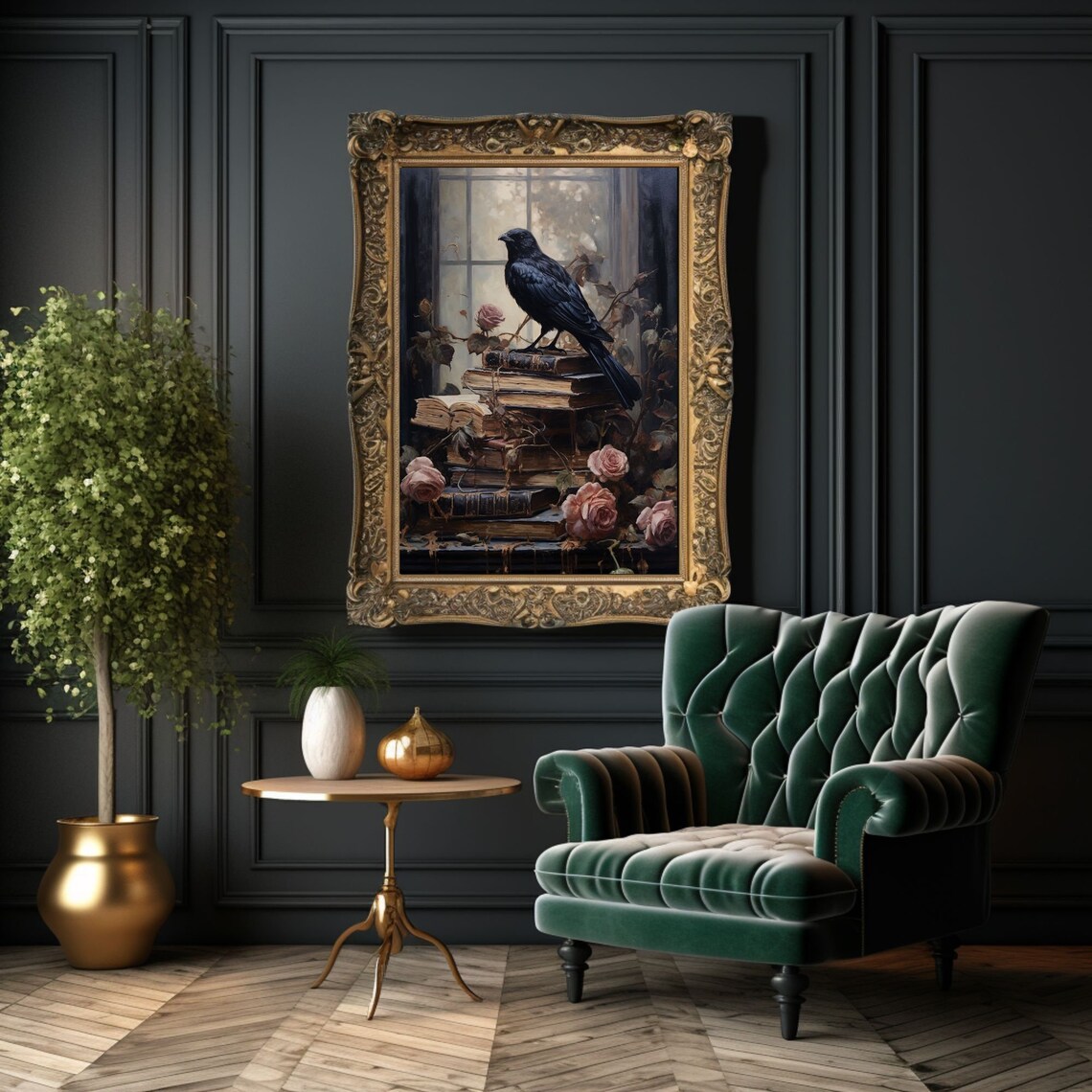 Enchanted Raven and Roses Artwork Vintage Victorian Style Decor Dark ...