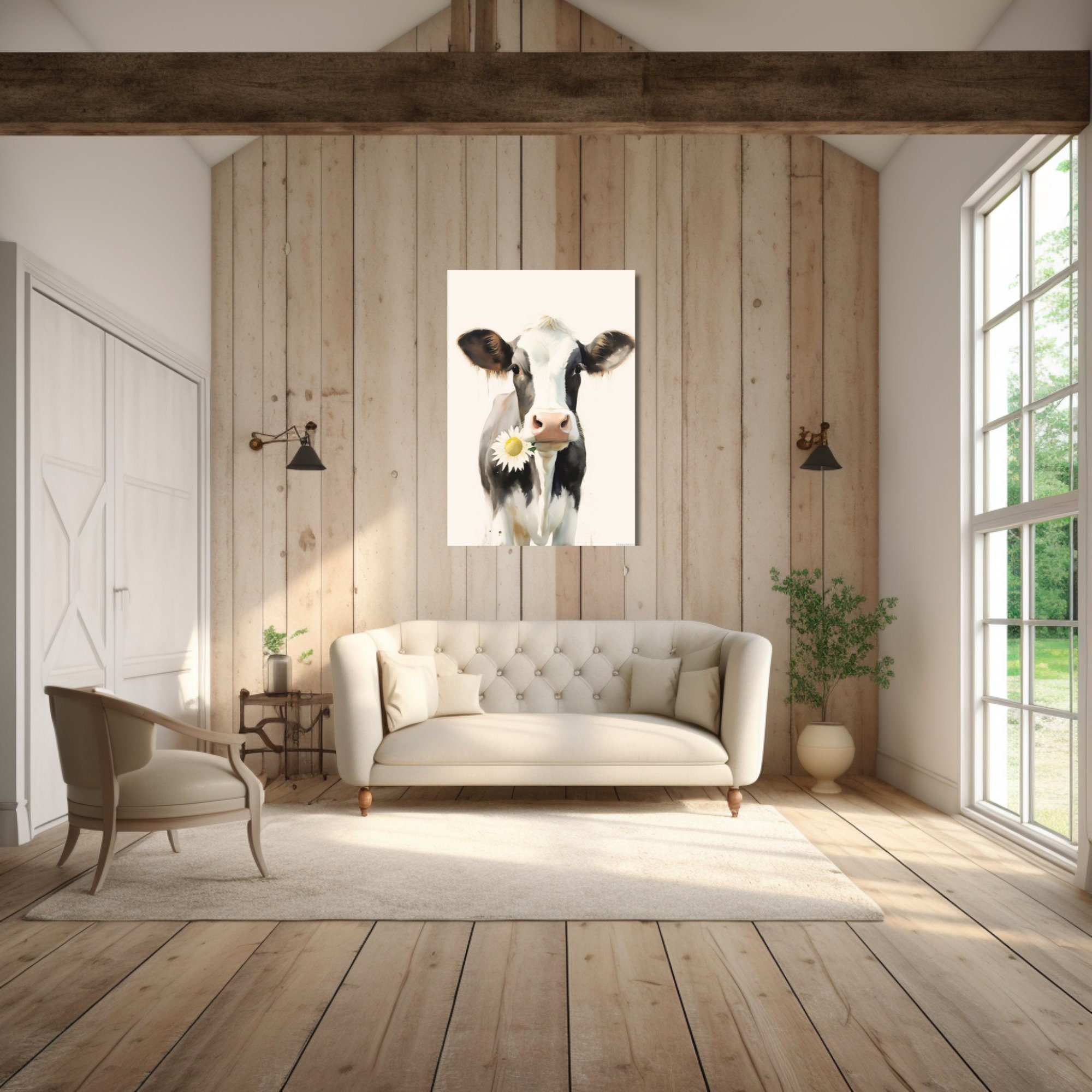 Rustic Farmhouse Cow Painting Canvas Print - Country-inspired Wall Art ...