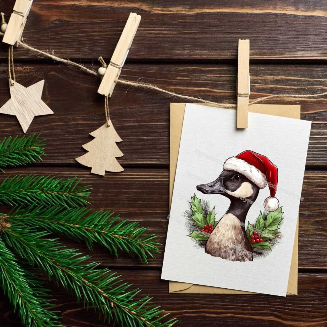 Christmas Goose | Holiday Clip Art | Xmas Bird With Hat & Holly ...