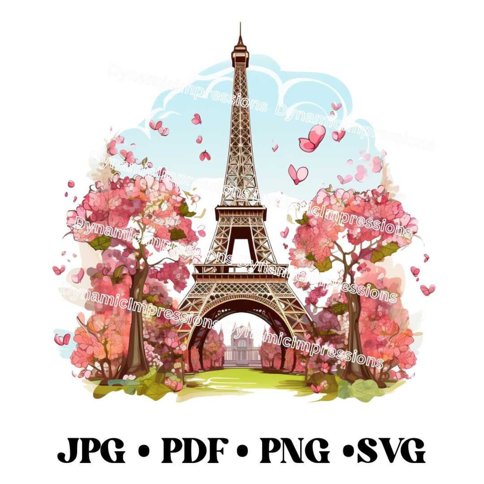 Paris Eiffel Tower SVG File in Spring | Pink Floral Clip Art | Instant ...