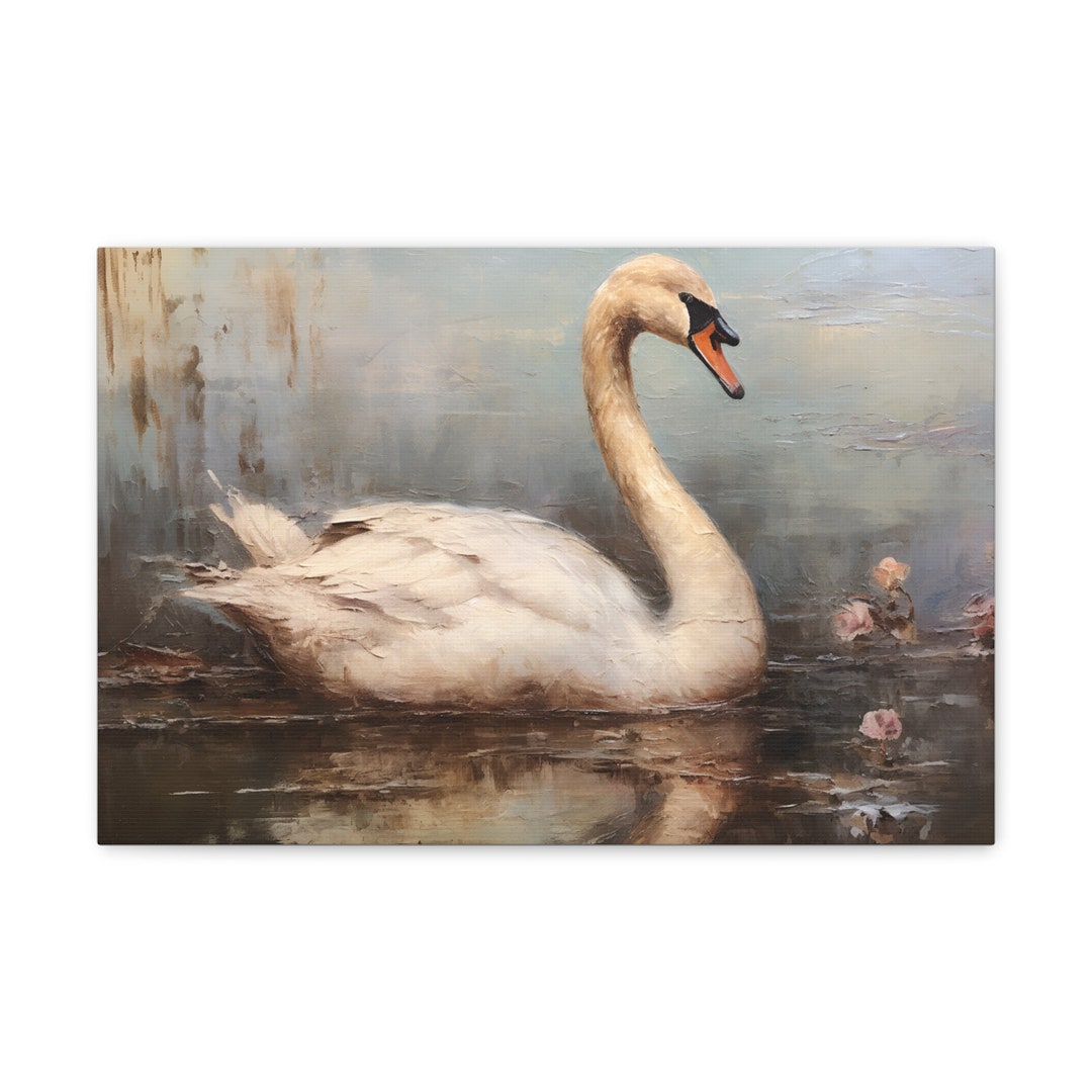 Vintage Victorian Swan Oil Style Painting Wrapped Canvas Gallery Print ...