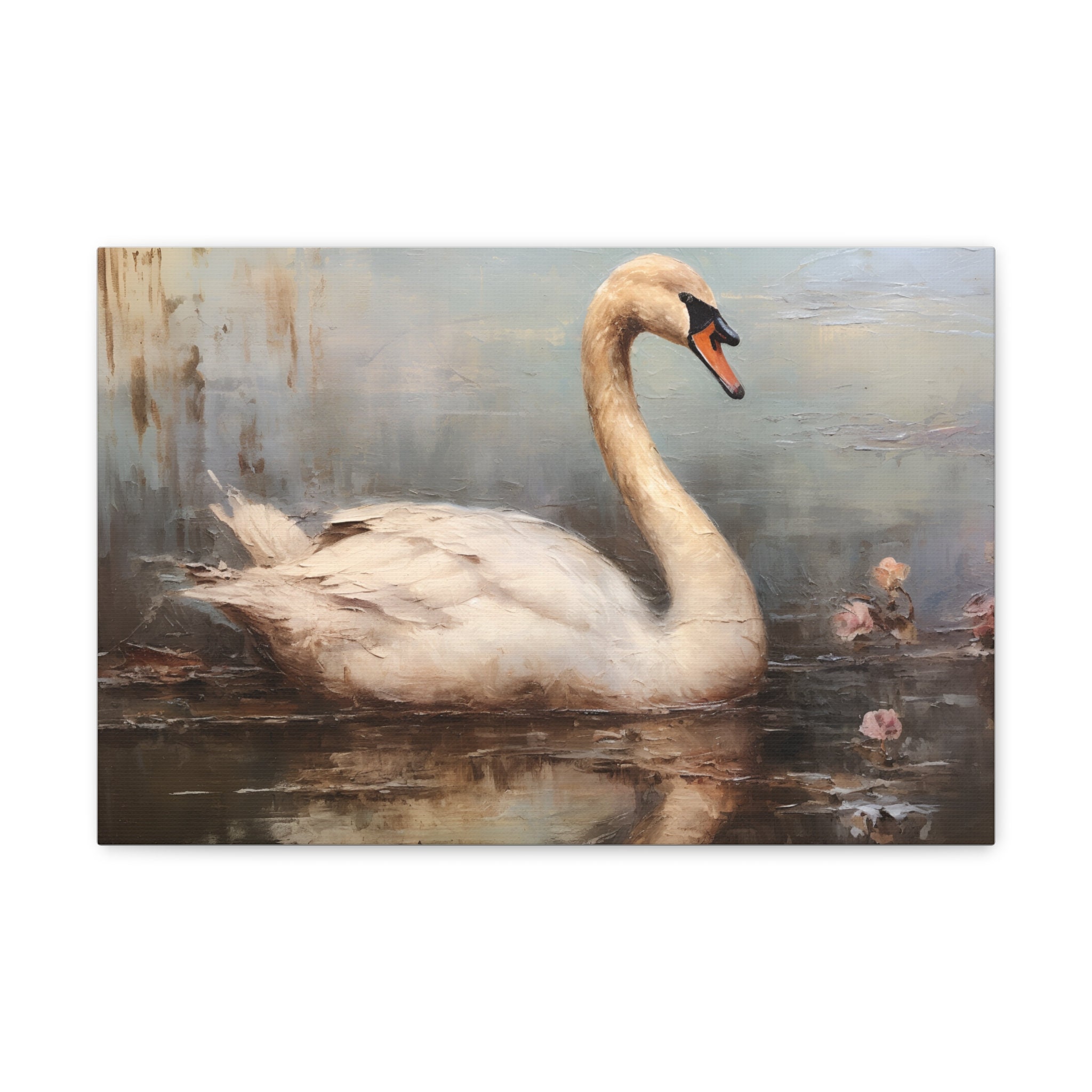 Vintage Victorian Swan Oil Style Painting Wrapped Canvas Gallery Print ...