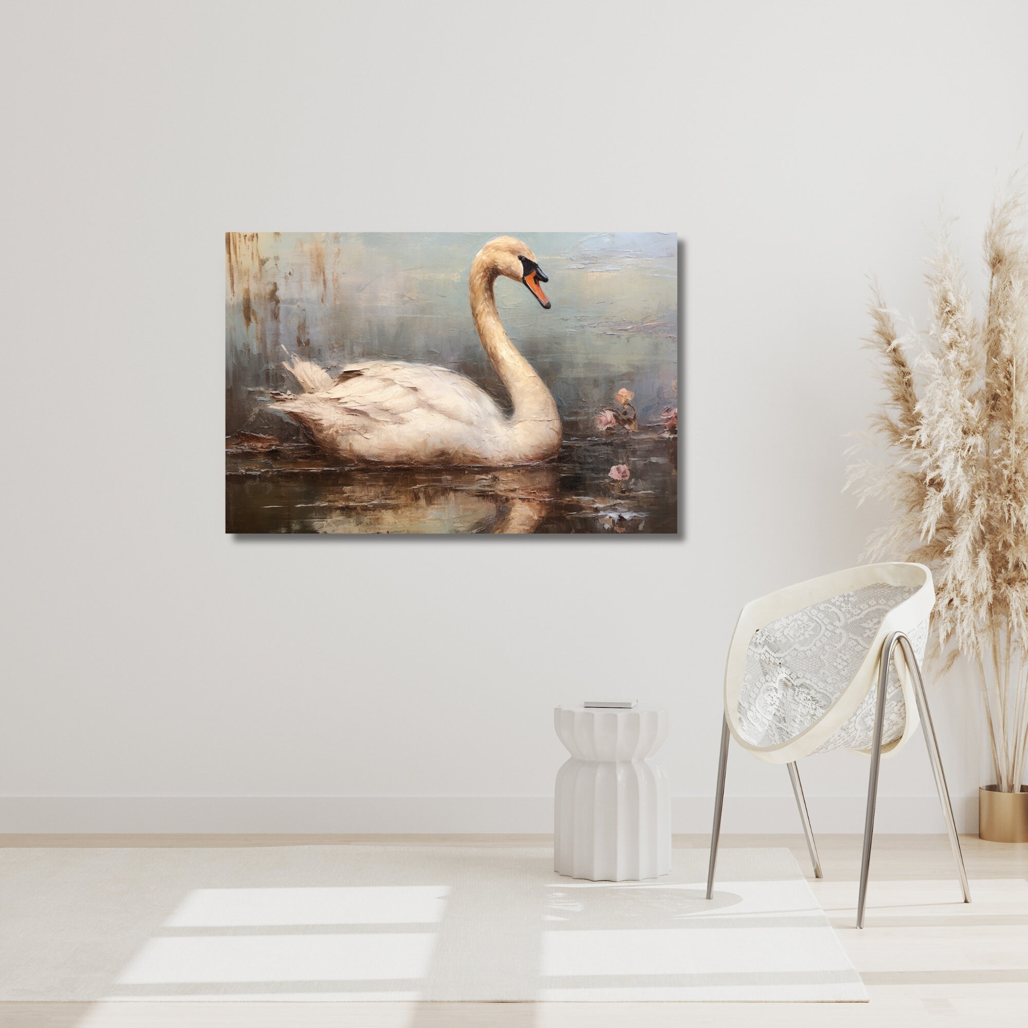 Vintage Victorian Swan Oil Style Painting Wrapped Canvas Gallery Print ...