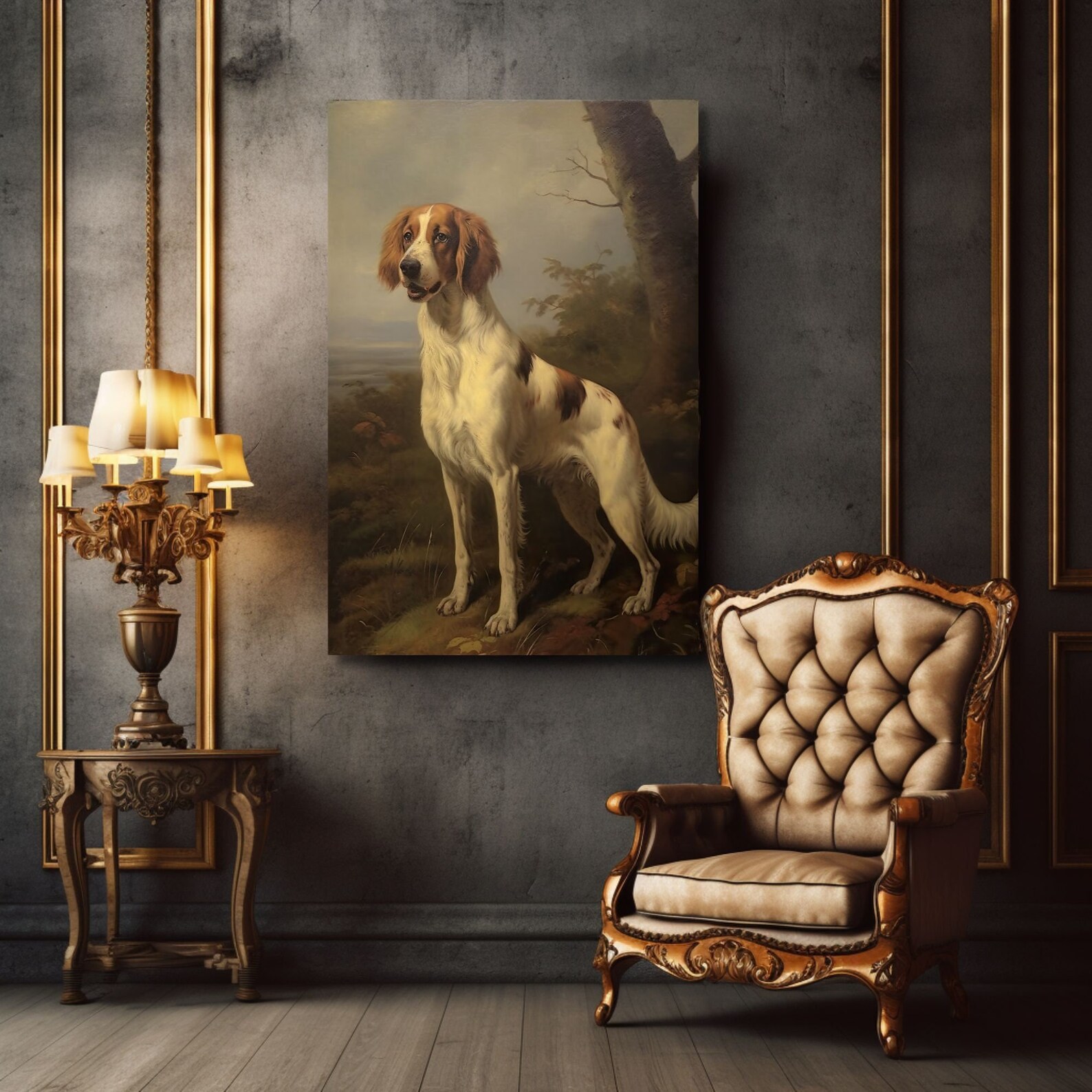 Antique Dog Oil Painting - Spaniel Pointer Dog Oil Painting - 19th ...