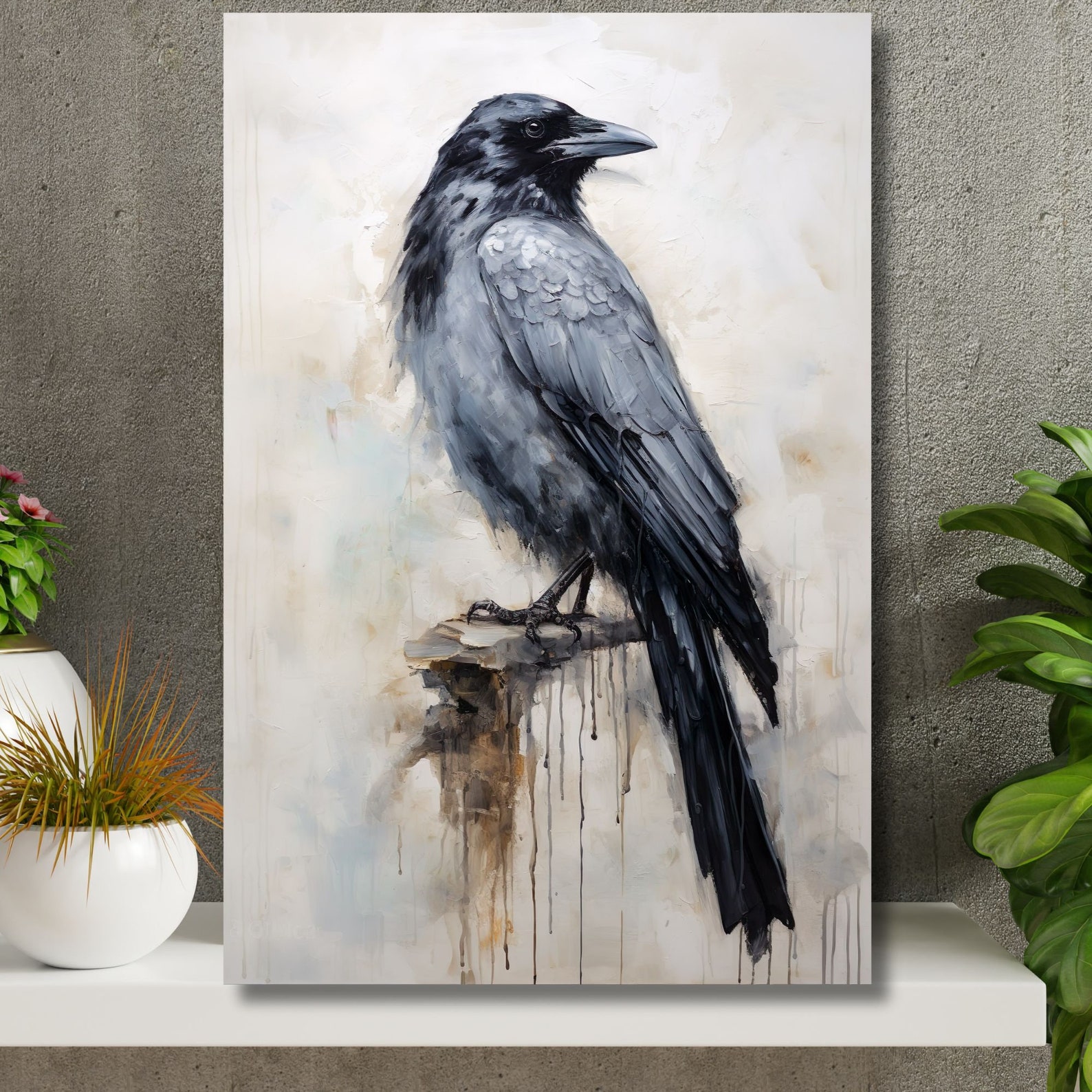 Enchanted Raven's Gaze Bird Lovers' Decor Abstract Oil Painting Canvas ...