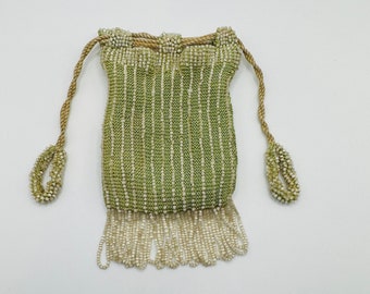 Antique Beaded Reticule With Three Bands of Flowers on a Black ...