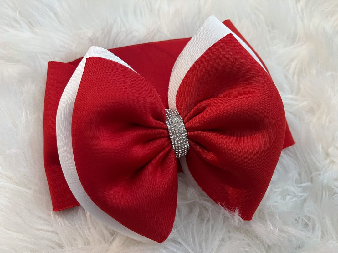 Red & White Double Stacked Puff With Rhinestones - Etsy
