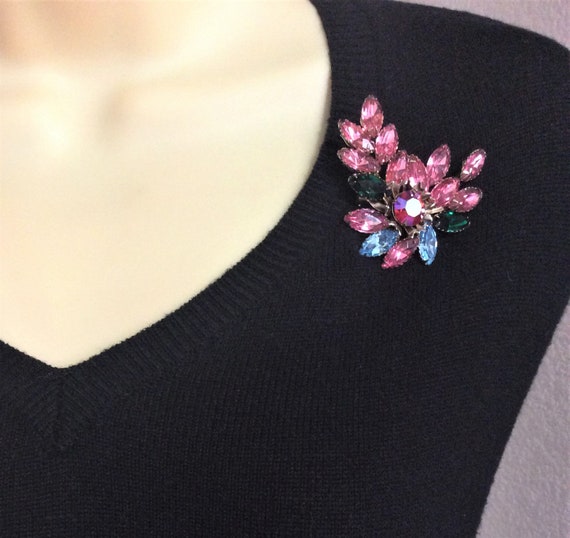 1950's VTG Floral Marquise Rhinestones Pin/Brooch Spa… - Gem