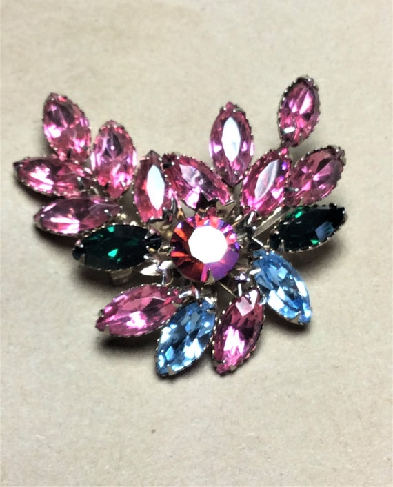 1950's VTG Floral Marquise Rhinestones Pin/Brooch Spa… - Gem