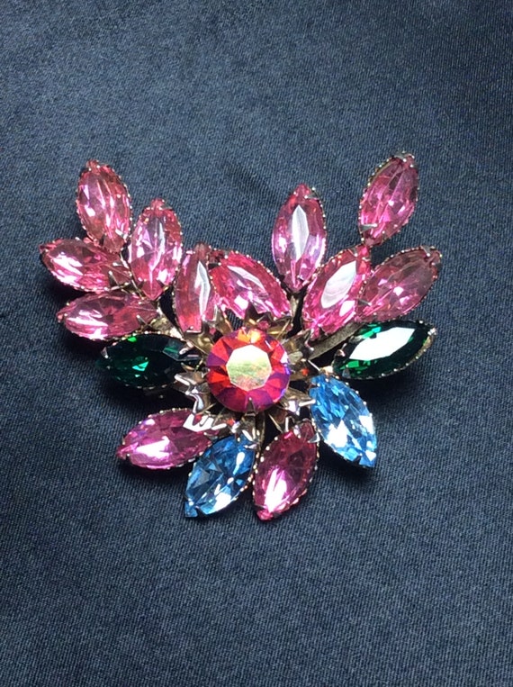 1950's VTG Floral Marquise Rhinestones Pin/Brooch Spa… - Gem
